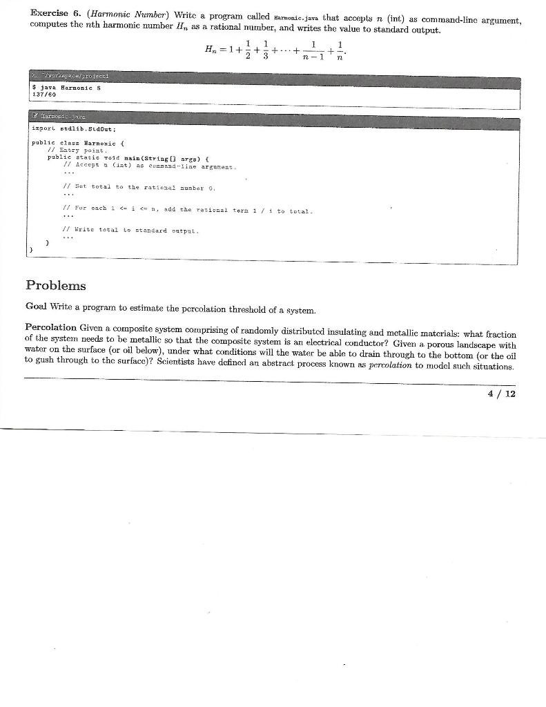 Solved Exercise 6. (Harmonic Number) Write a program called | Chegg.com