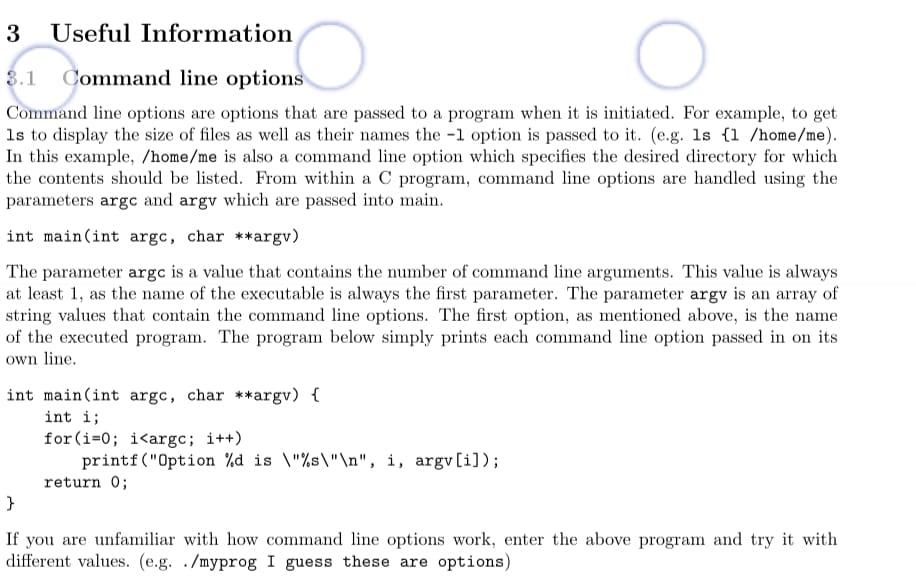 Solved 3 Useful Information 3.1 Command line options Command | Chegg.com
