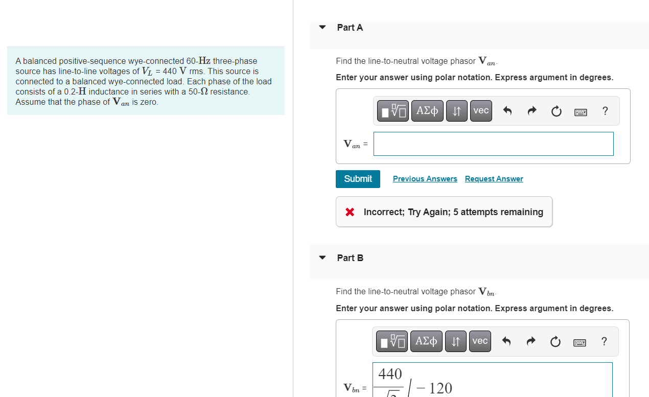 Solved Part A an A balanced positive-sequence wye-connected | Chegg.com