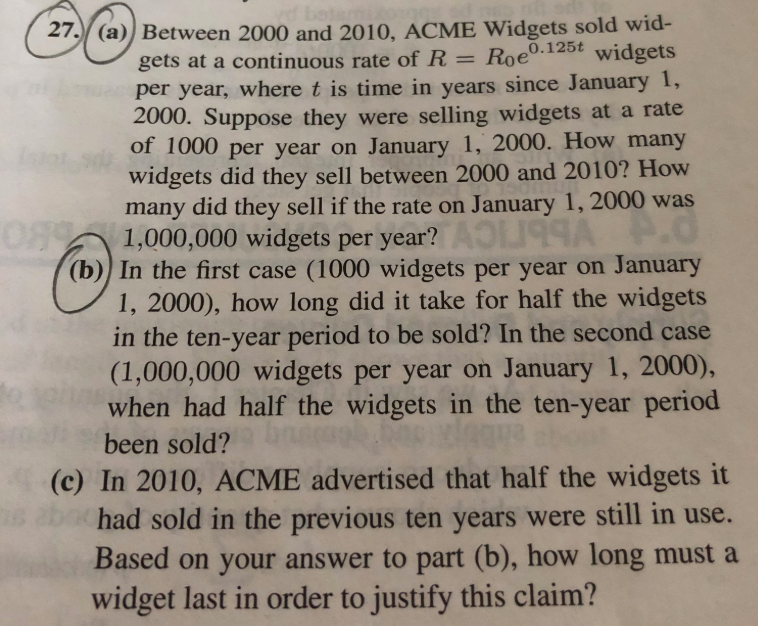 Solved 27 (a) Between 2000 and 2010, ACME Widgets sold wicd | Chegg.com