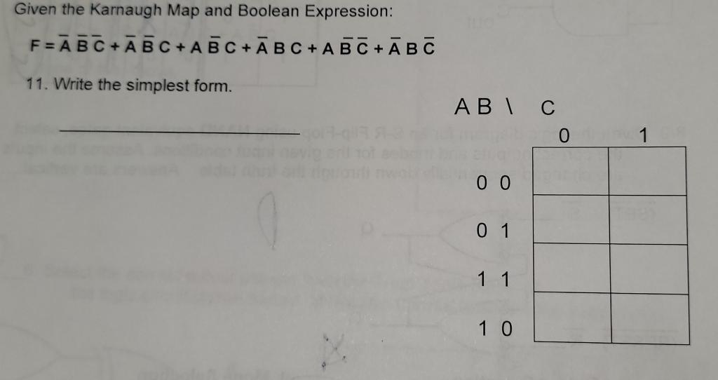 Solved Given the Karnaugh Map and Boolean Expression: | Chegg.com