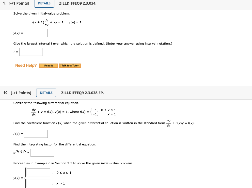 Solved 9. [-/1 Points] DETAILS ZILLDIFFEQ9 2.3.034. Solve | Chegg.com