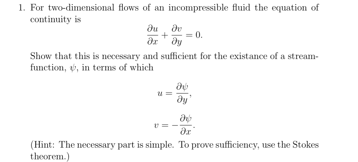 Solved For two-dimensional flows of an incompressible fluid | Chegg.com