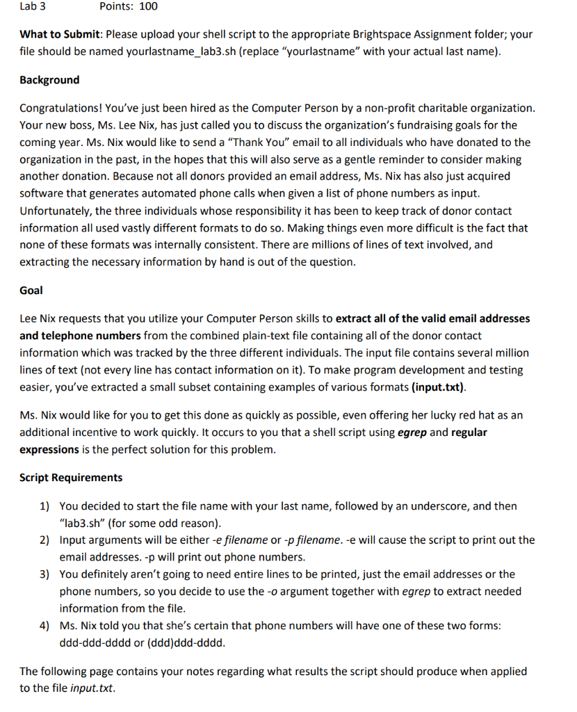 Lab 3 Points: 100 What to Submit: Please upload your | Chegg.com