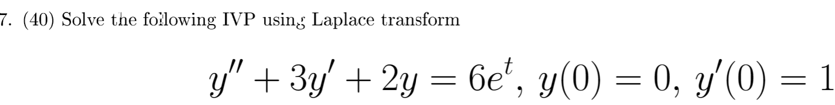 Solved (40) Solve the foilowing IVP usin f Laplace transform | Chegg.com