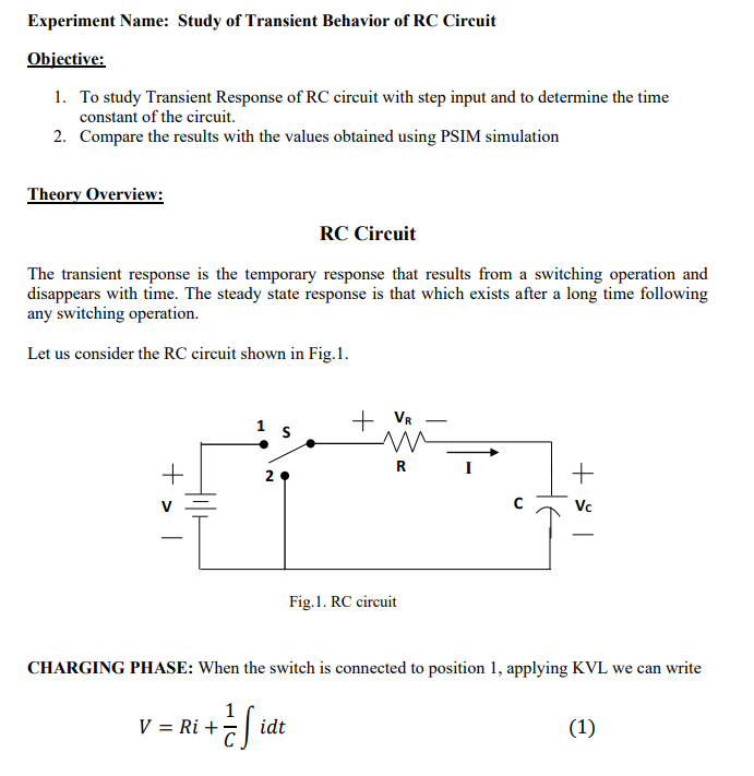 Experiment Name: Study of Transient Behavior of RC | Chegg.com