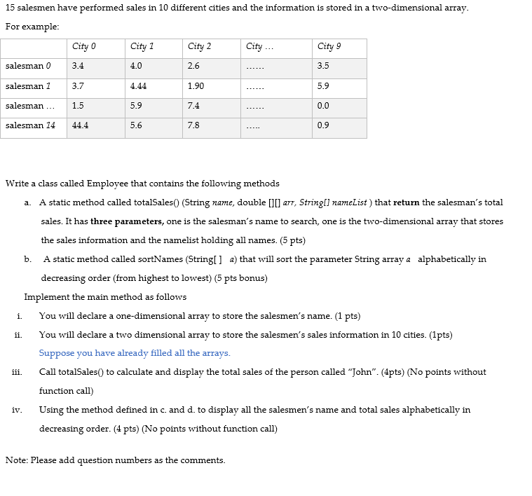 Solved 15 salesmen have performed sales in 10 different | Chegg.com