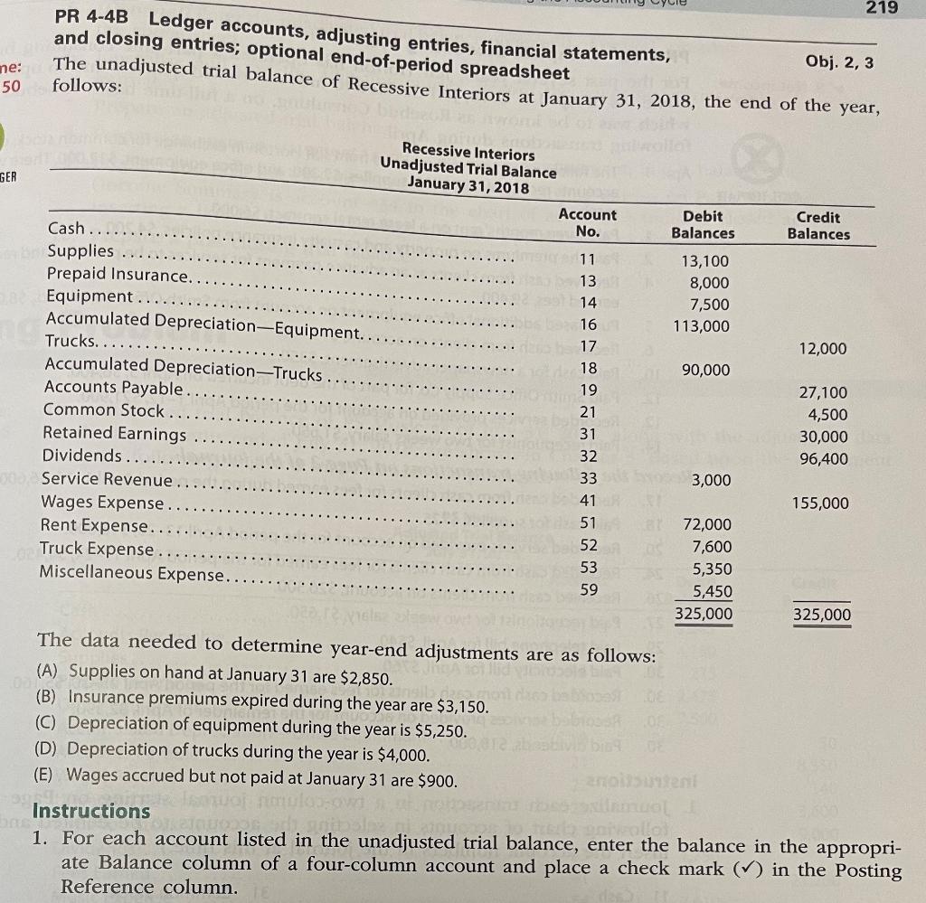 Solved PR 4-4B Ledger accounts, adjusting entries, financial | Chegg.com