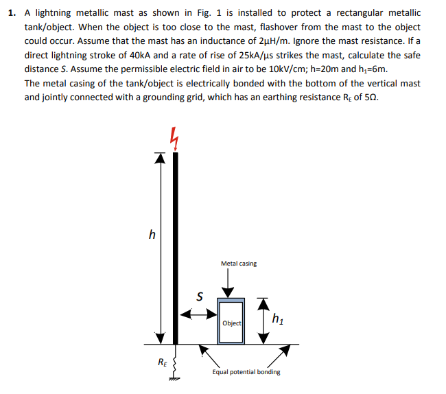 1. A lightning metallic mast as shown in Fig. 1 is | Chegg.com