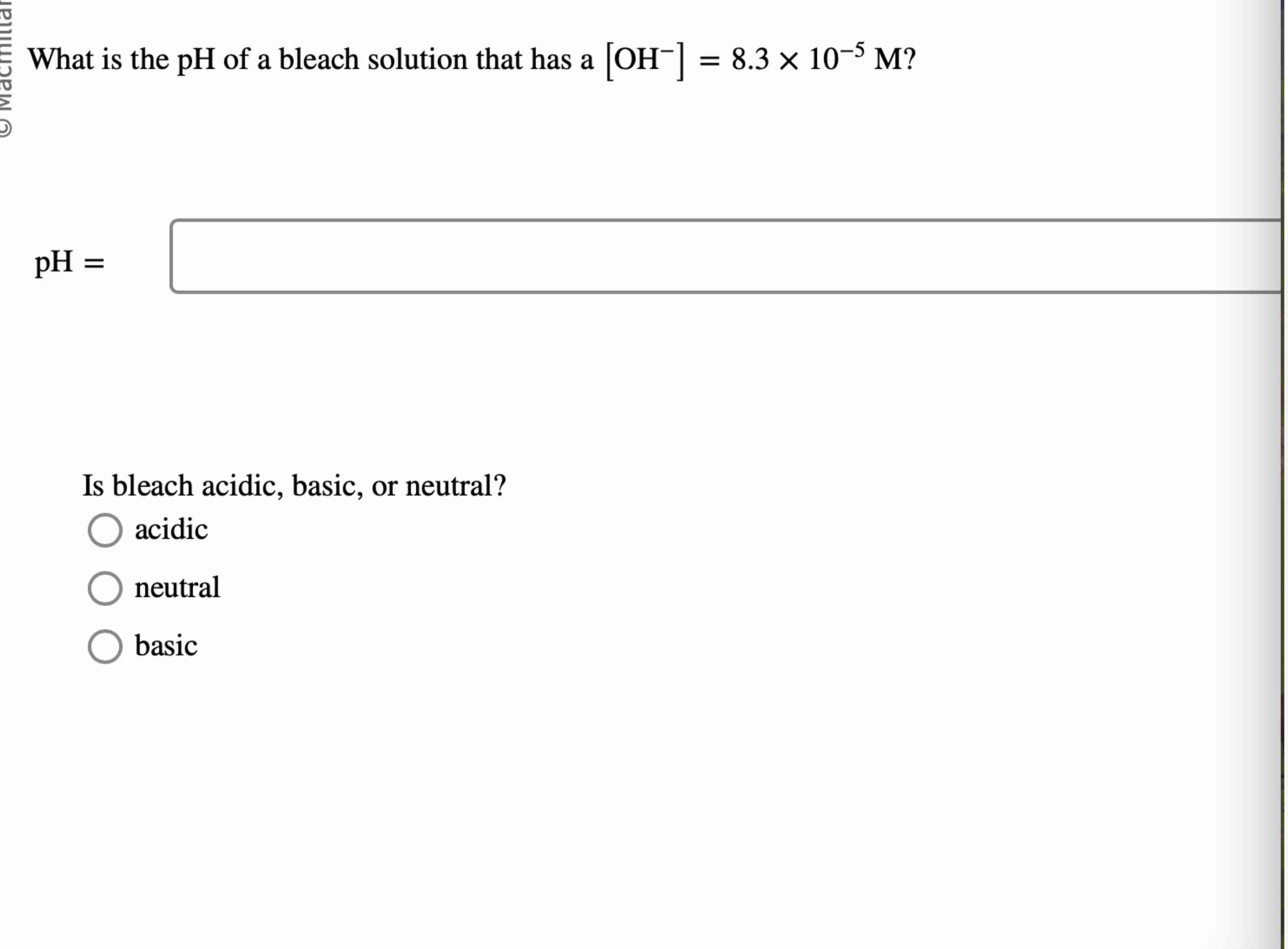 Solved What is ﻿the pH of ﻿a bleach solution that has | Chegg.com