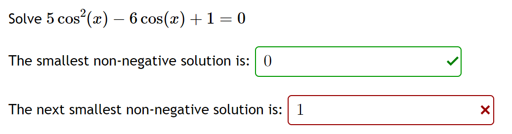 Solve \\( 5 \\cos ^{2}(x)-6 \\cos (x)+1=0 \\) The | Chegg.com