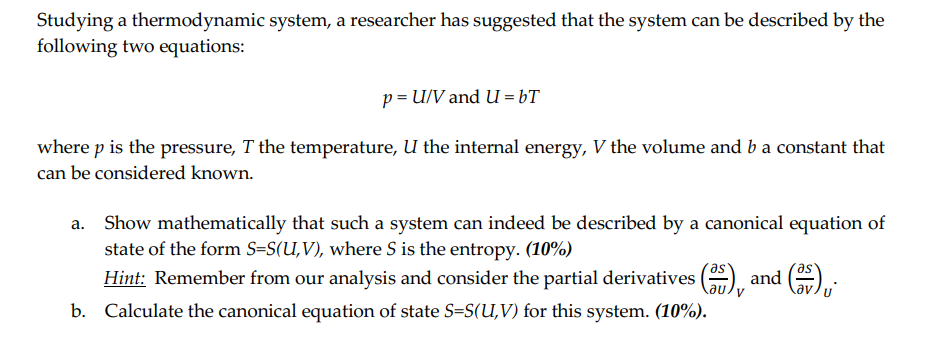 Solved this is an advanced thermodynamics question that is | Chegg.com