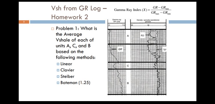 Solved Vsh from GR Log-Gamma Ray dex()R-GR Homework 2 | Chegg.com