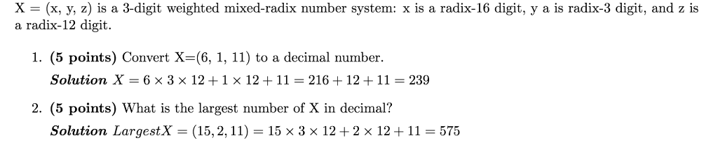 Solved X x, y z) is a 3-digit weighted mixed-radix number | Chegg.com