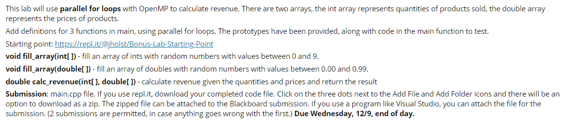 This lab will use parallel for loops with OpenMP to | Chegg.com