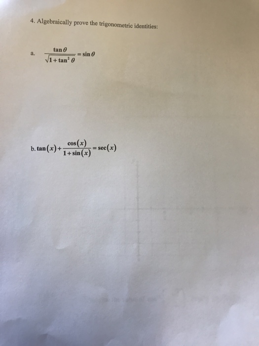 Solved 4. Algebraically prove the trigonometric identities: | Chegg.com