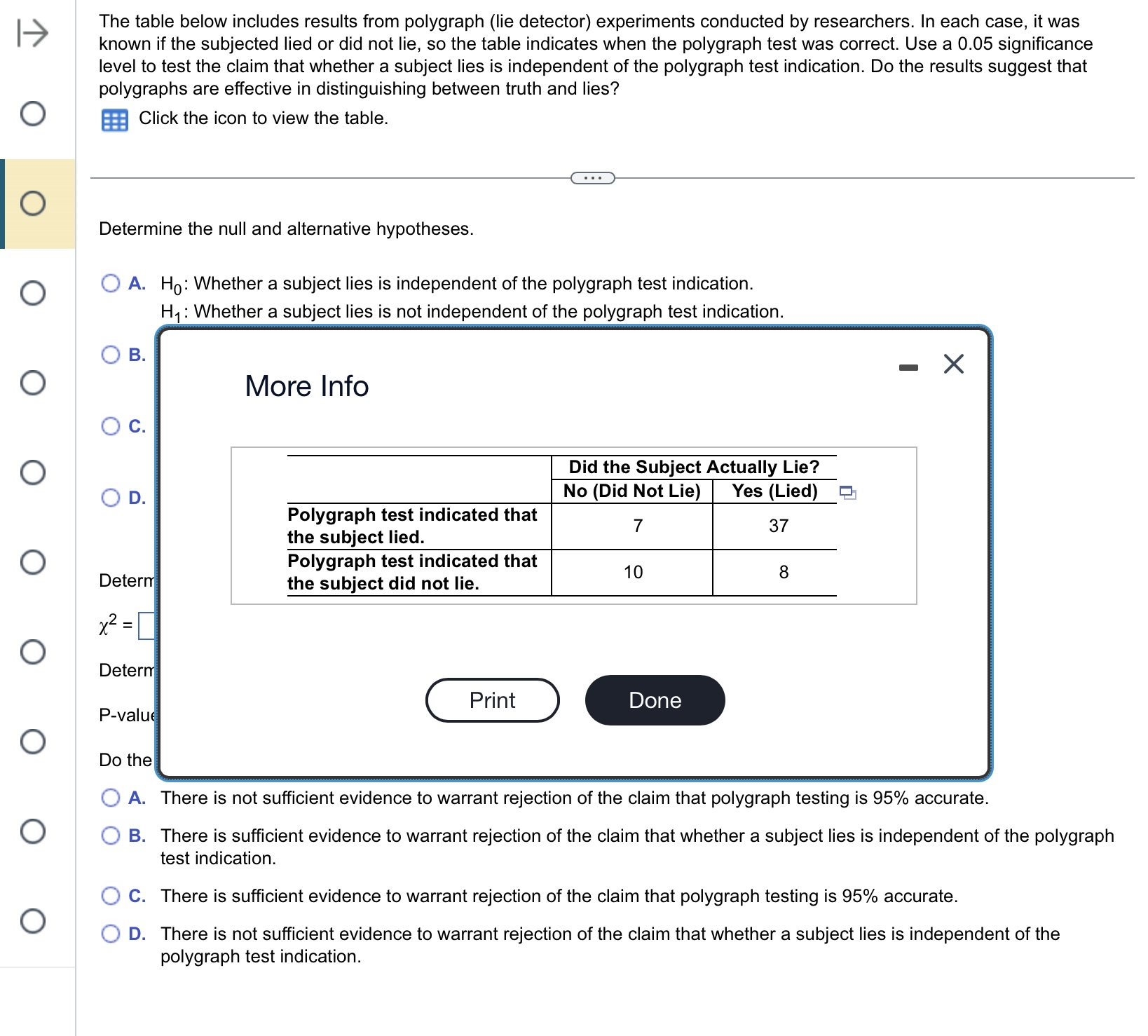 Solved The table below includes results from polygraph (lie | Chegg.com