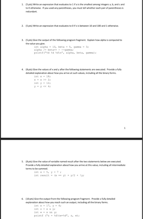 Solved 1. (5pt) Write an expression that evaluates to 1 a is | Chegg.com Solved 1. (5pt) Write an expression that evaluates to 1 a is | Chegg.com