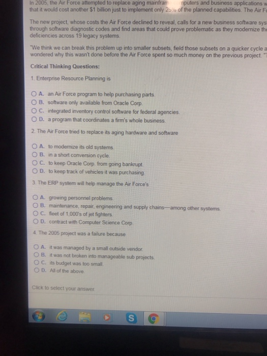 Solved ERP Implementation Haunts the Air Force Source: | Chegg.com