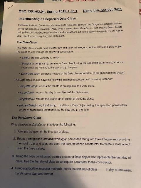 Solved ANT OF CSC 1351-03,04, Spring 2019, Lab 1 Name this | Chegg.com
