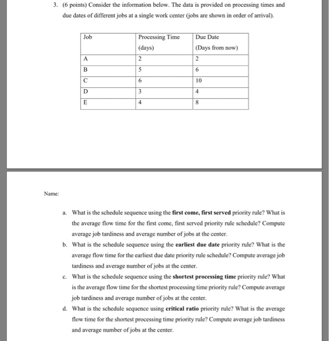 Solved 3. (6 points) Consider the information below. The | Chegg.com