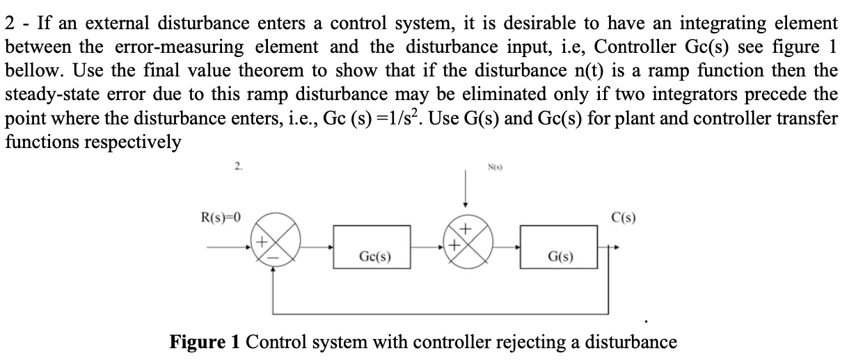 Solved 2 - If an external disturbance enters a control | Chegg.com