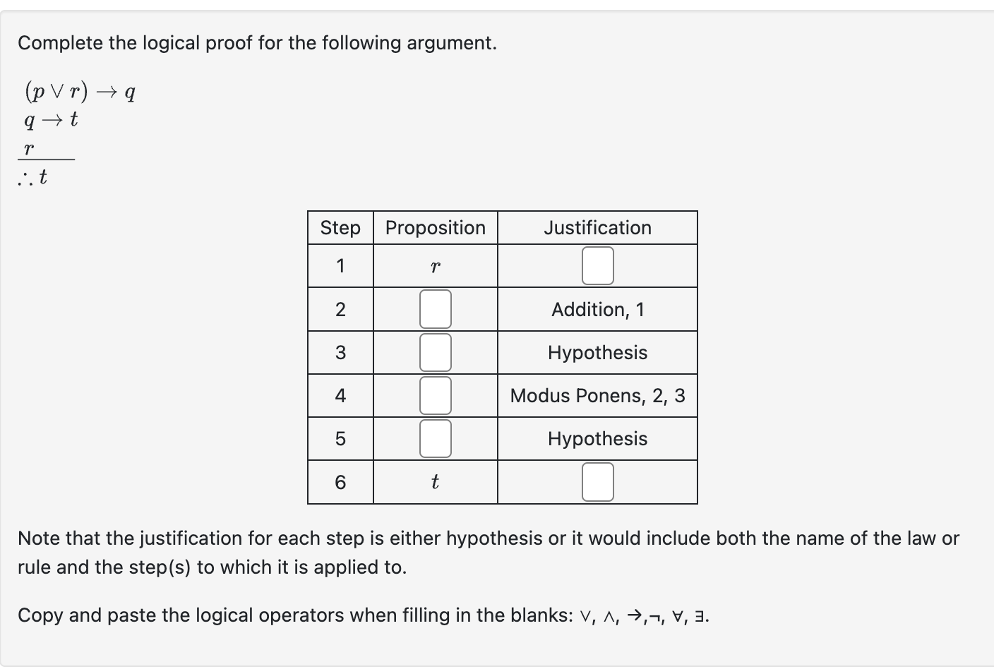 Solved Complete the logical proof for the following | Chegg.com