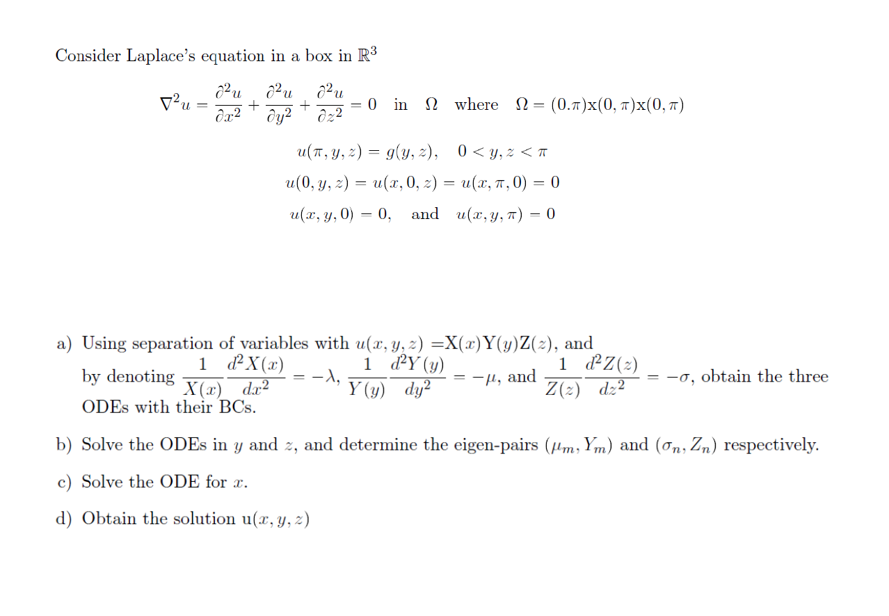 Consider Laplace's equation in a box in R3 | Chegg.com