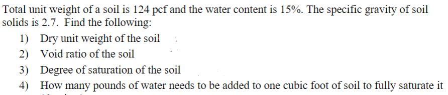 Solved Total unit weight of a soil is 124 pcf and the water | Chegg.com