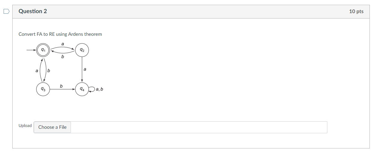 Solved Question 2 10 Pts Convert Fa To Re Using Ardens 
