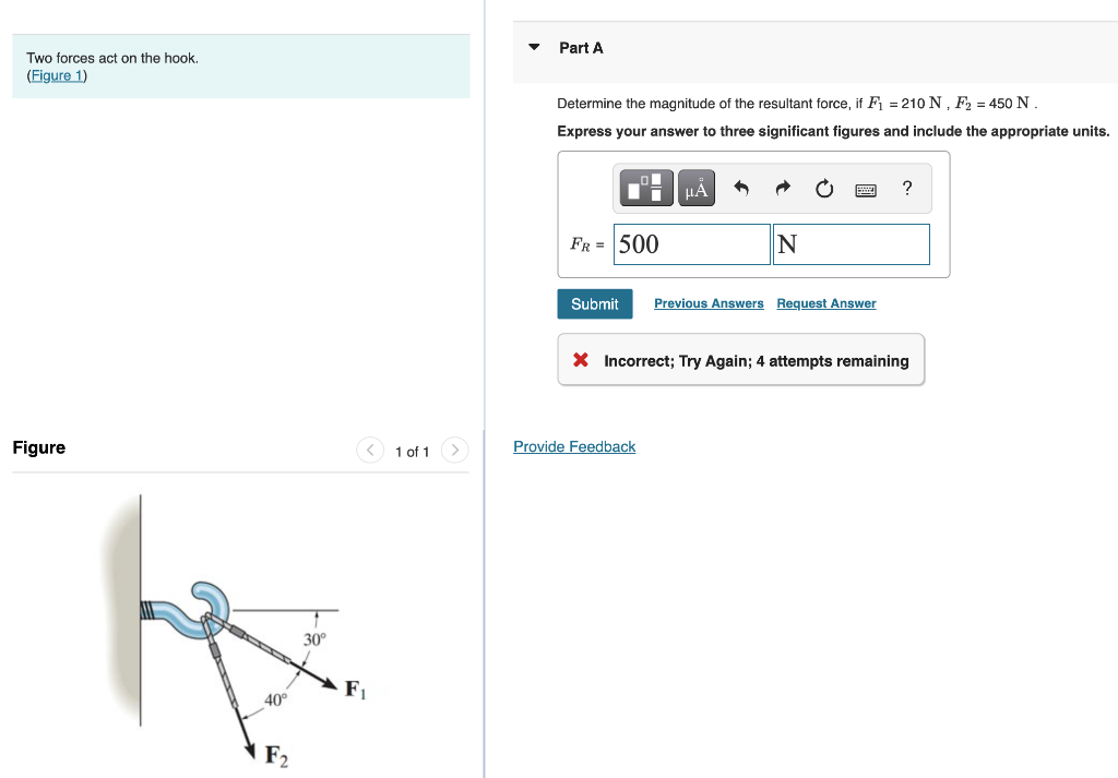 Solved Part A Two Forces Act On The Hook Figure 1
