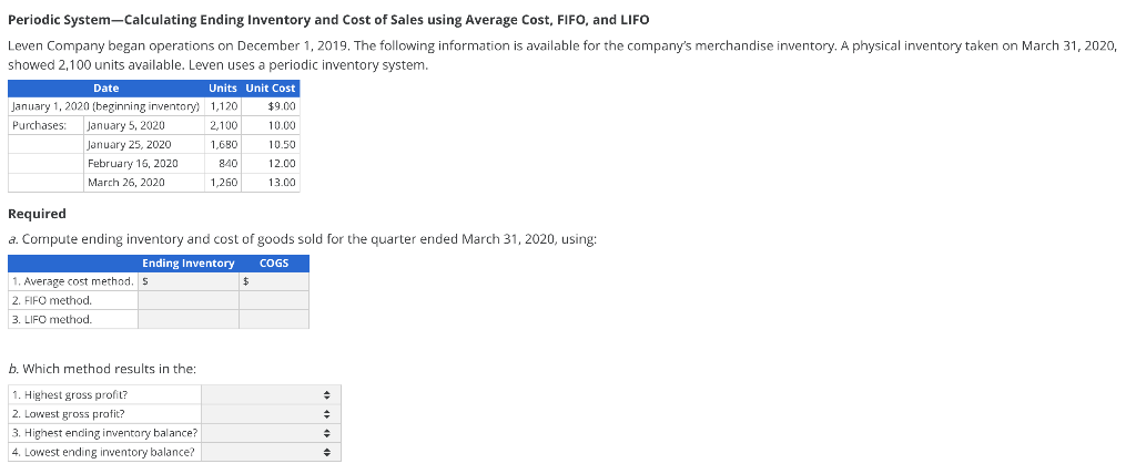 Solved Practice problems for an upcoming test on lifo, fifo | Chegg.com