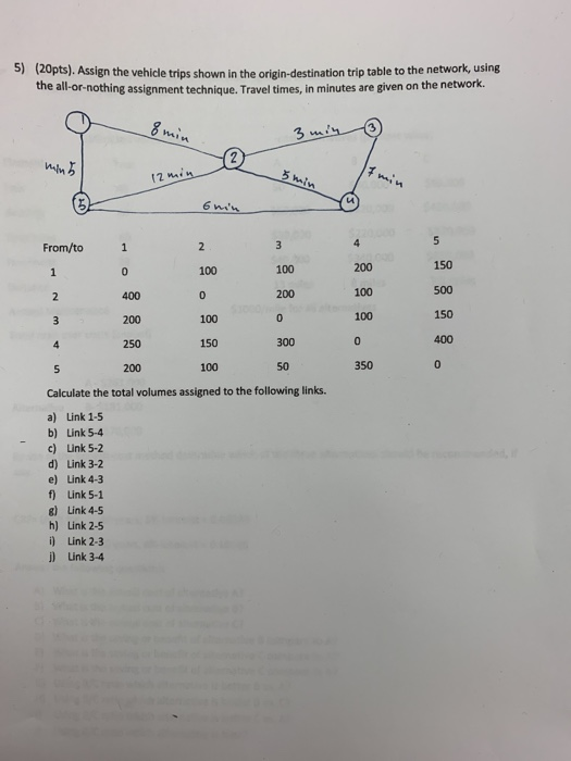 Solved 5) (20pts). Assign the vehicle trips shown in the | Chegg.com