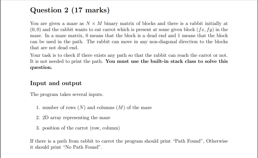 Solved Question 2 (17 marks) You are given a maze as N X M | Chegg.com