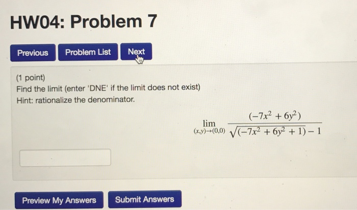 Solved HW04: Problem 7 PreviousProblem List Next (1 point) | Chegg.com Solved HW04: Problem 7 PreviousProblem List Next (1 point) | Chegg.com