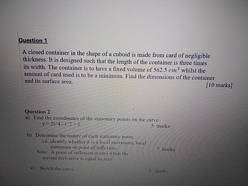 Solved A closed container in the shape of a cuboid is made | Chegg.com