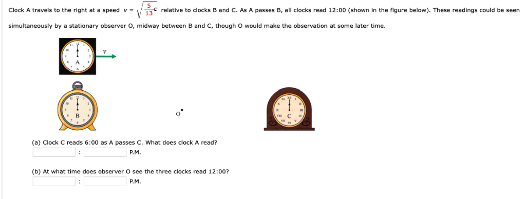Solved Clock A travels to the right at a speed v = \/ | Chegg.com