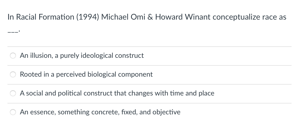 Solved In Racial Formation (1994) Michael Omi & Howard | Chegg.com