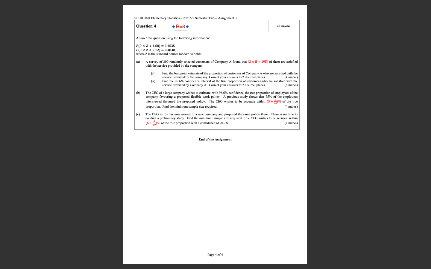 Solved SEHH1028 Elementary Statistics - 2021/22 Semester Two | Chegg.com