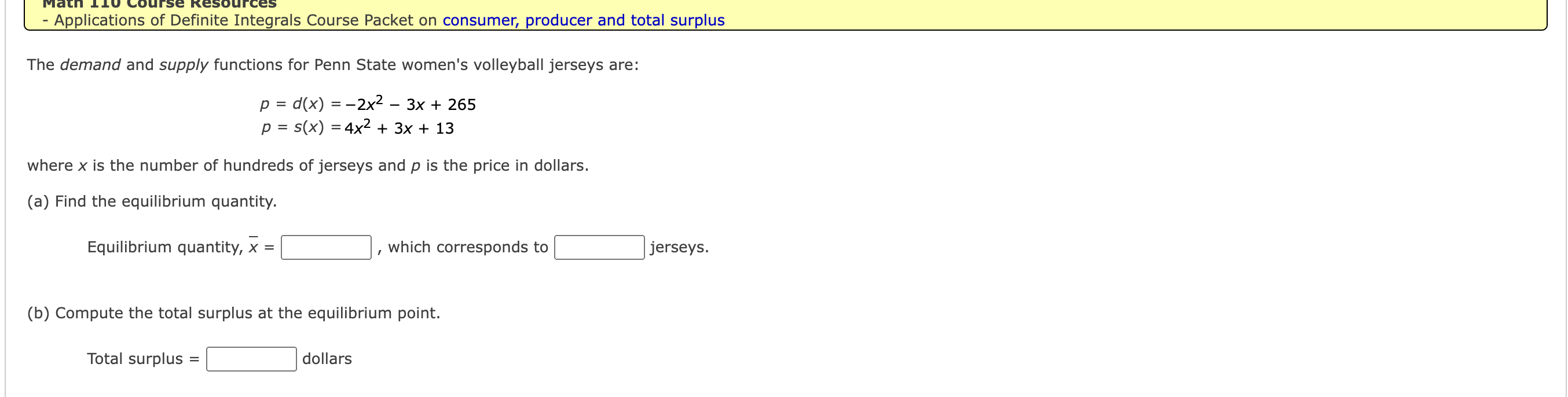 Solved - Applications of Definite Integrals Course Packet on | Chegg.com