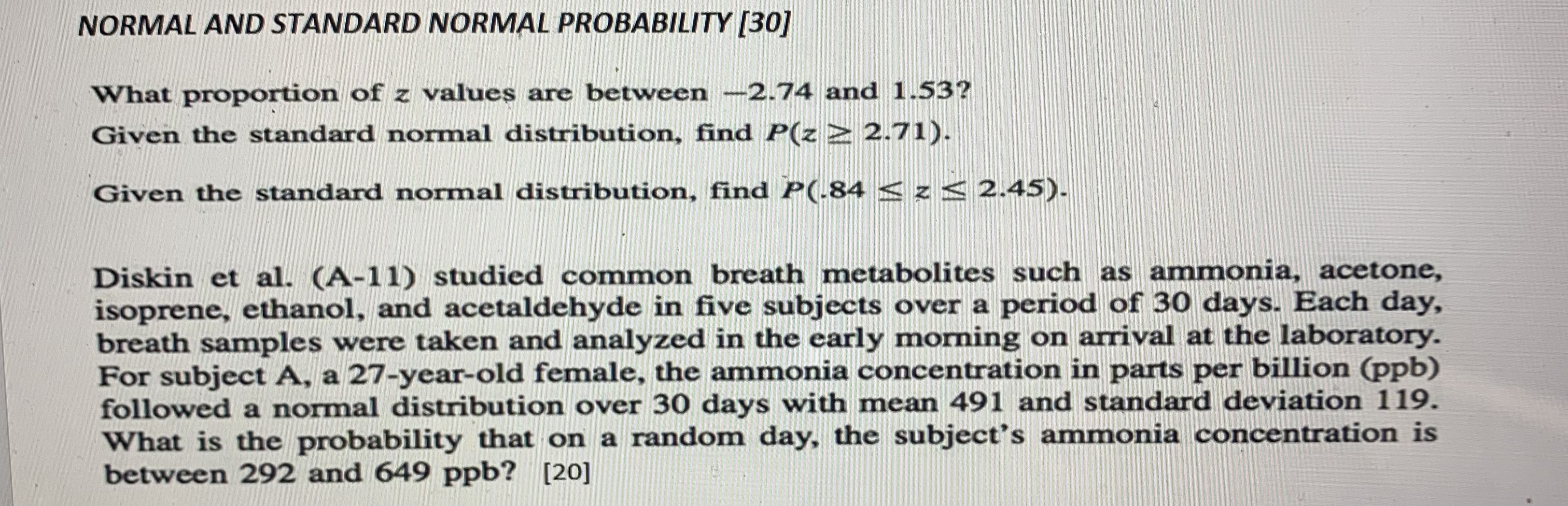 NORMAL AND STANDARD NORMAL PROBABILITY [30] What | Chegg.com