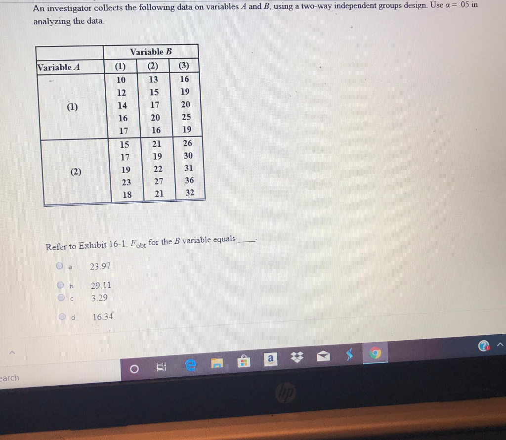 Solved An investigator collects the following data on | Chegg.com