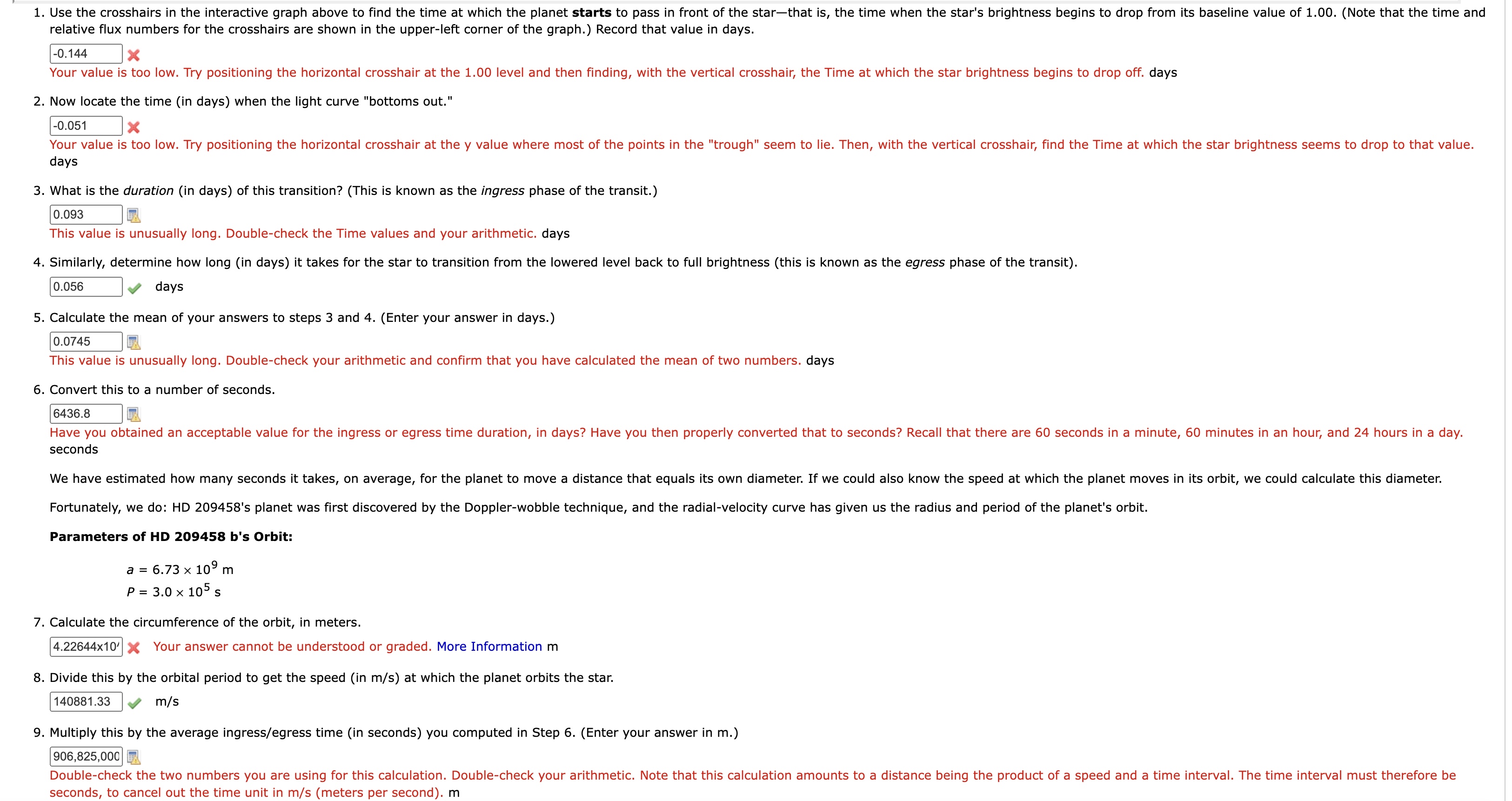 Solved Parameters of HD 209458 ﻿b's | Chegg.com