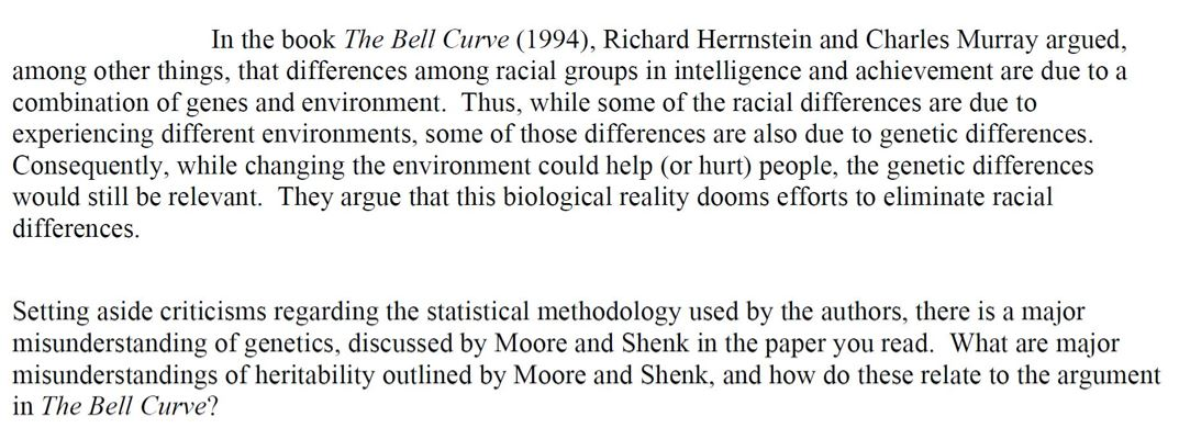 Solved In the book The Bell Curve (1994), Richard Herrnstein | Chegg.com