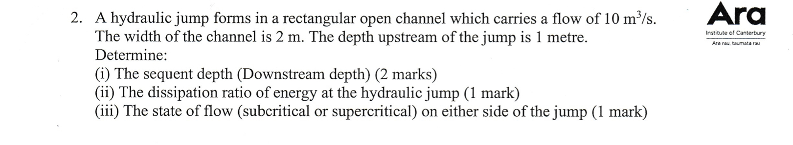 Solved A hydraulic jump forms in a rectangular open channel | Chegg.com