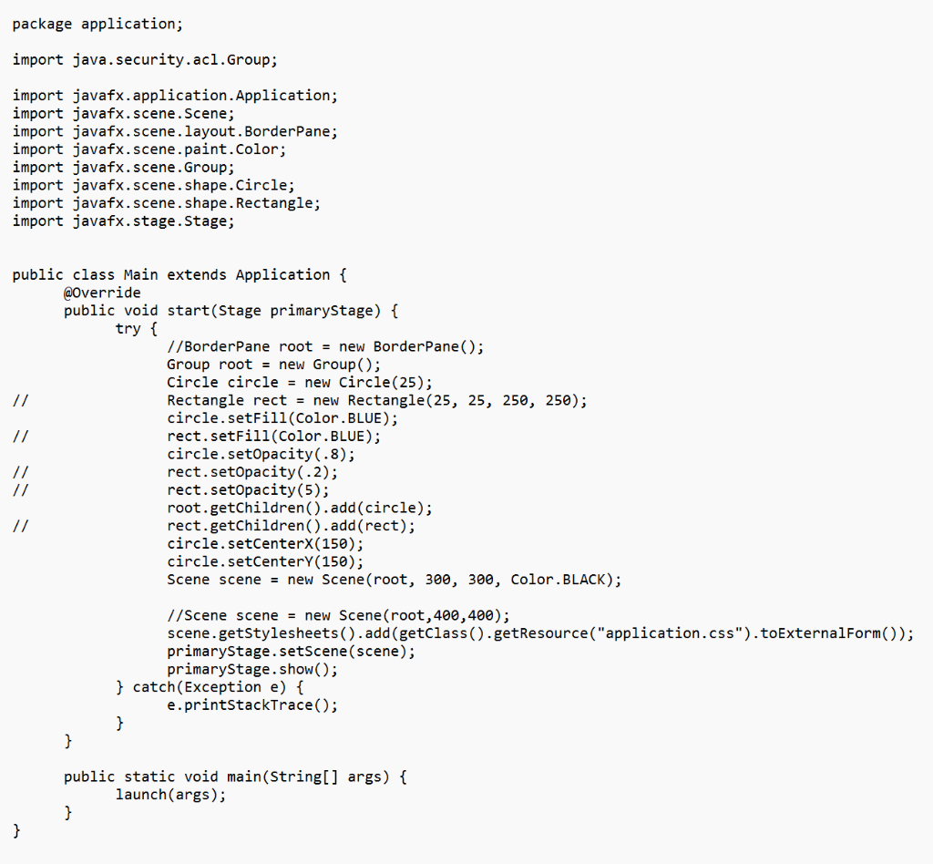 Solved In Java FX try: 1. Different shapes 2. Try out some | Chegg.com