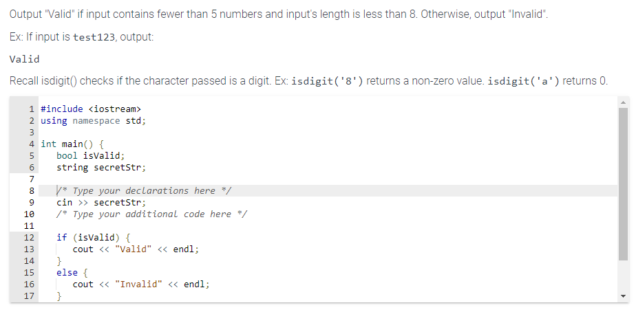 Solved Output "Valid" if input contains fewer than 5 numbers | Chegg.com