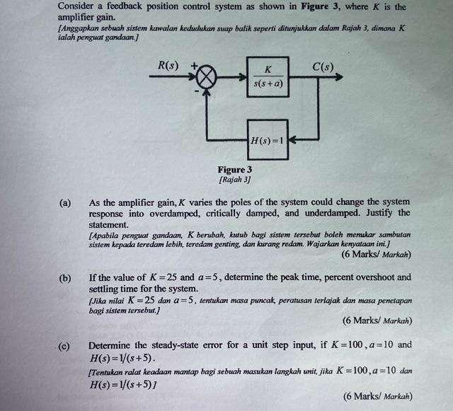 Solved Consider a feedback position control system as shown | Chegg.com