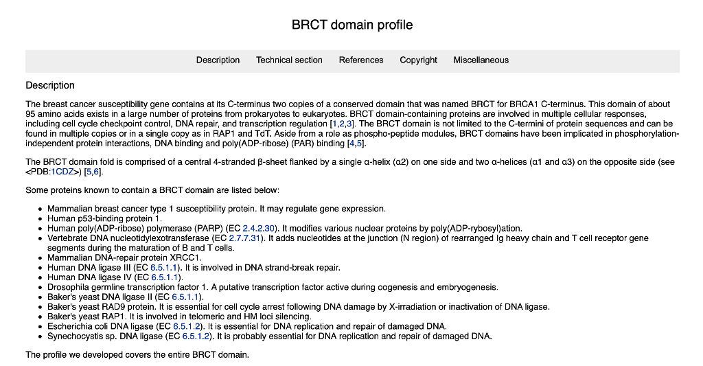 BRCT domain profile Description The breast cancer | Chegg.com