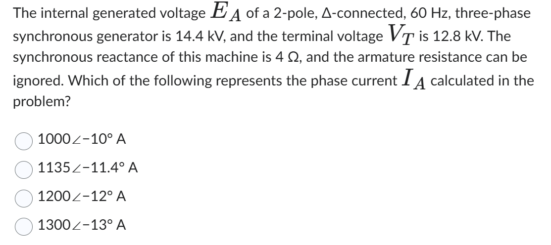 Solved The internal generated voltage EA of a 2-pole, | Chegg.com